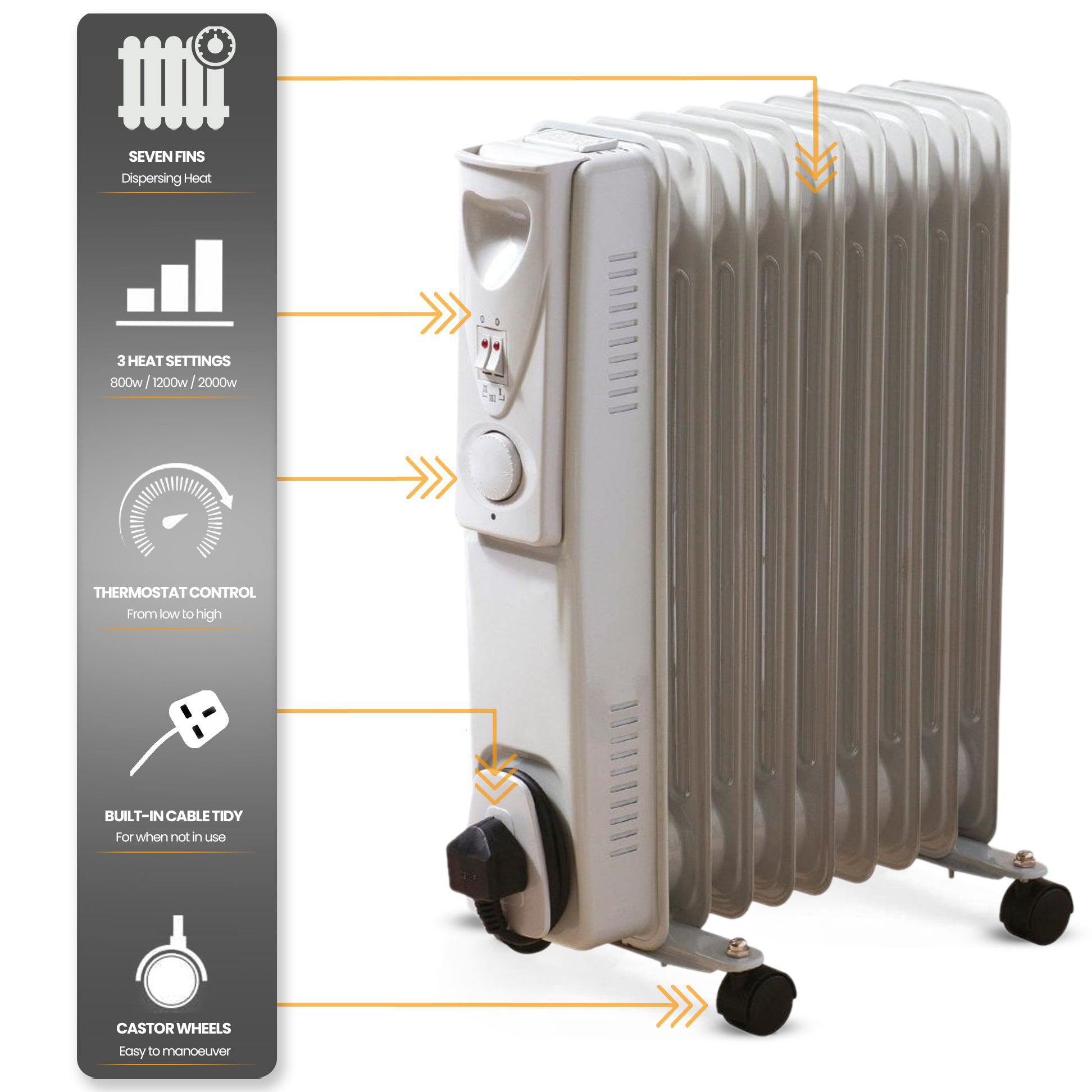 Fine Elements 2000W Oil Radiator | 3 Heat Settings | High Power Heating