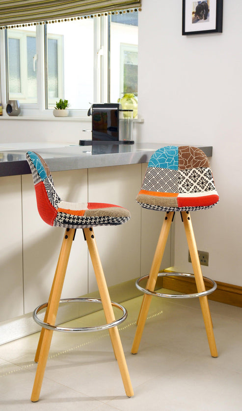 Barcelona Bar Stools - Multicoloured Patchwork - Bargainia – Bravich LTD